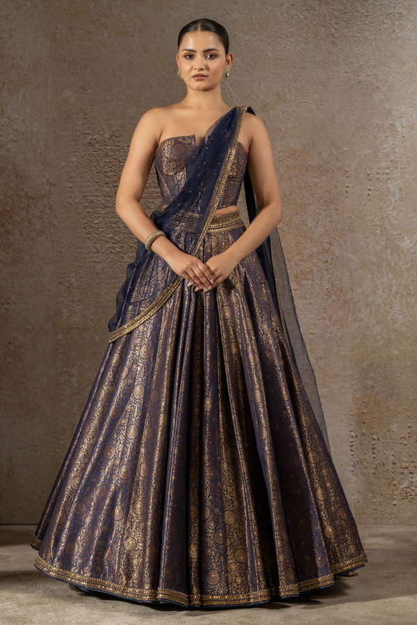Golden Light Brocade Lehenga & Corset Set