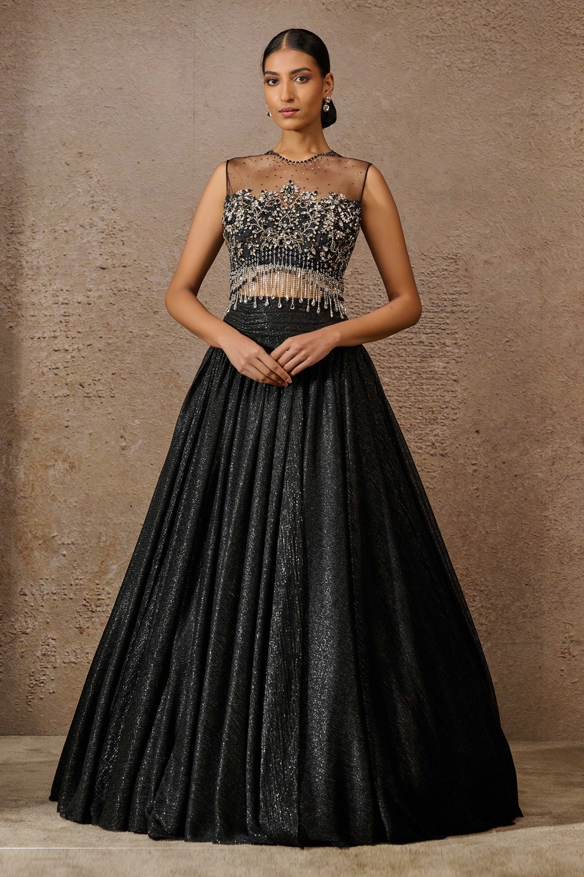 Otherworldly Crinkle Lehenga With Crystal Embellished Blouse